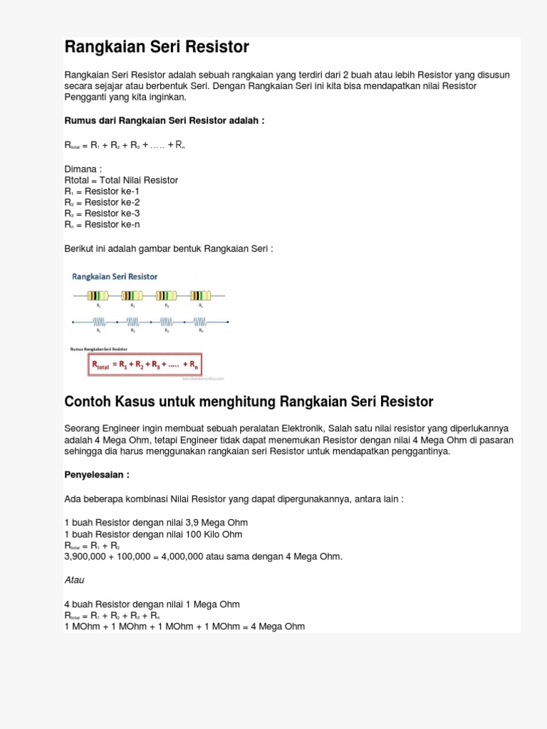 Rangkaian Seri Dan Paralel Resistor Serta Cara Menghitung Nilainya | PDF