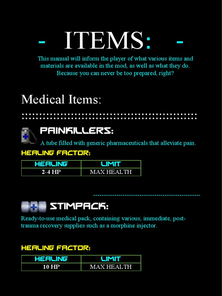 ITEMS Part 1 - Armor, Health and Artifacts | PDF | Armour | Wound