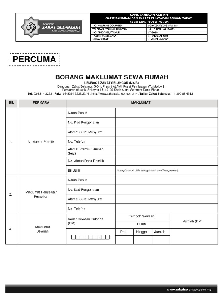 Borang Maklumat Sewa Rumah | PDF