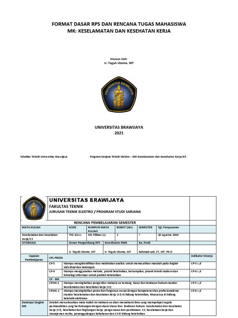 RPS-2021 - Keselamatan Dan Kesehatan Kerja | PDF