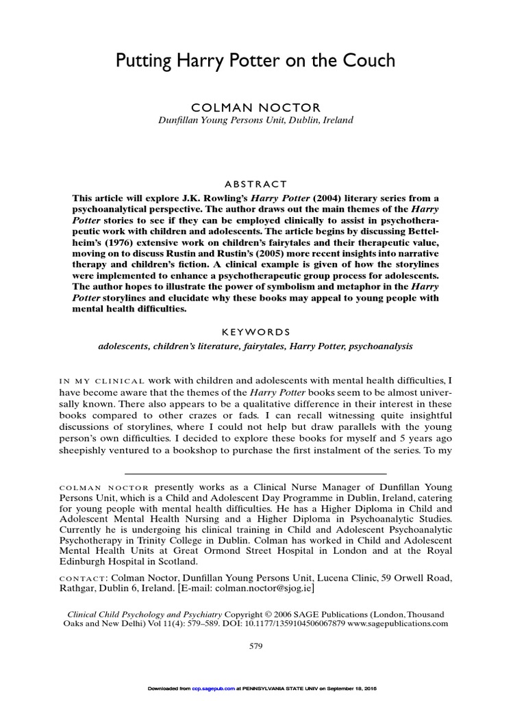 Harry Potter Psychoanalytical Approach | PDF | Psychotherapy | Harry Potter