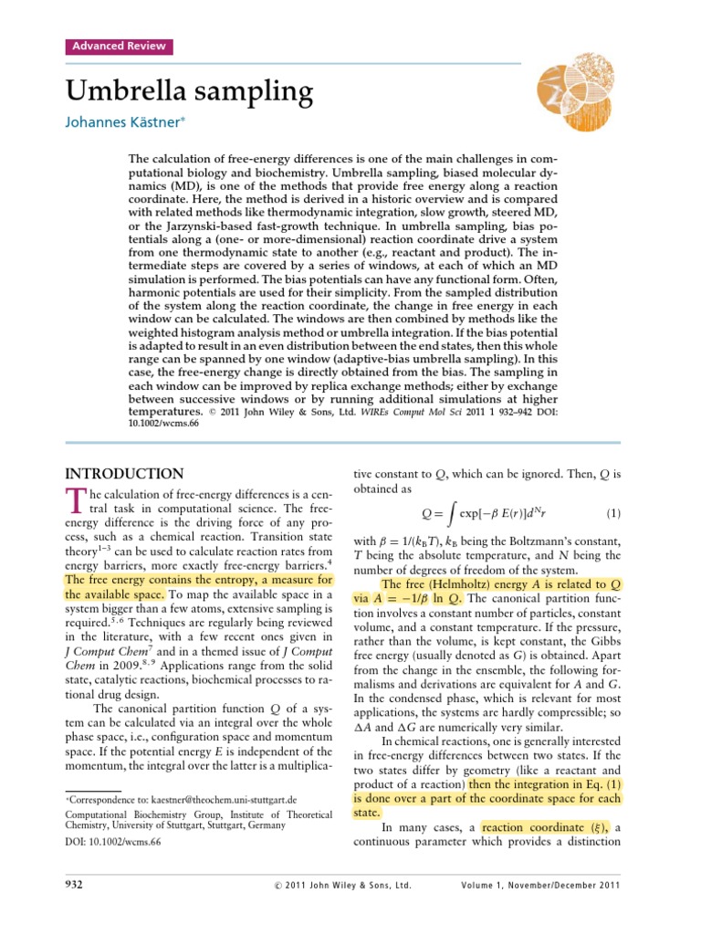 Paper On Umbrella Sampling | PDF | Gibbs Free Energy | Sampling ...