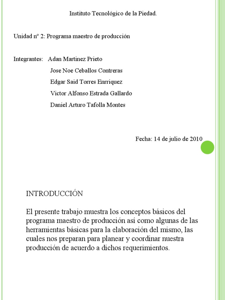 Programacion Maestra de Producción | PDF | Planificación | Inventario