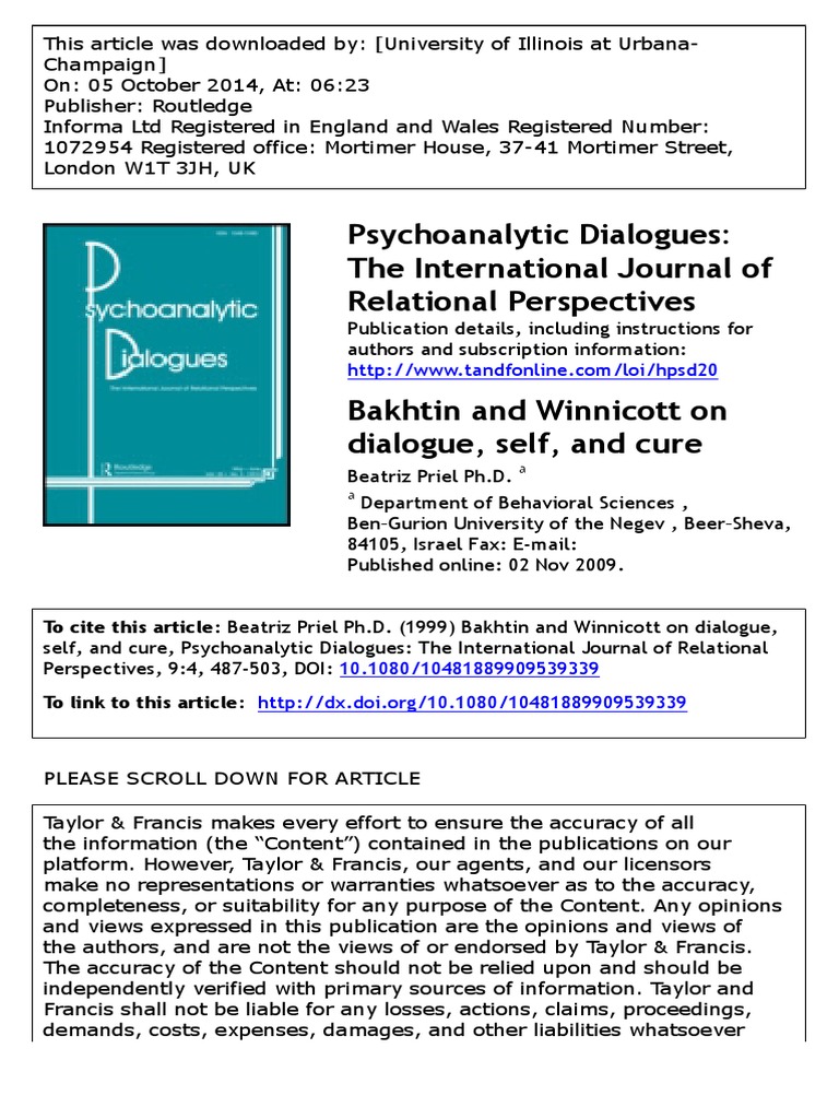 Bakhtin and Winnicott On Dialogue, Self, and Cure | PDF ...