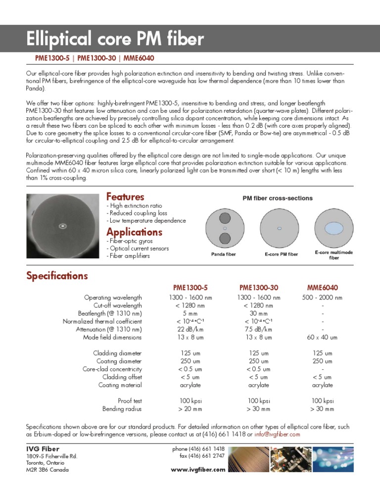 Datasheet Elliptical Core | PDF | Optical Fiber | Optics