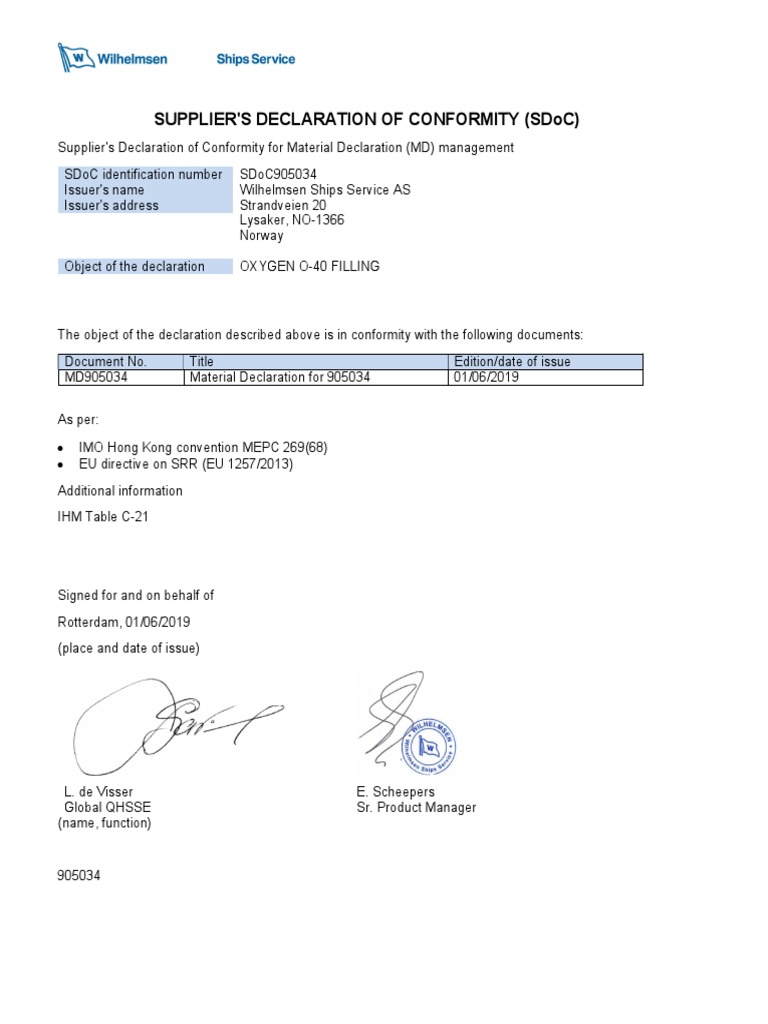 Supplier'S Declaration of Conformity (Sdoc) | Download Free PDF ...