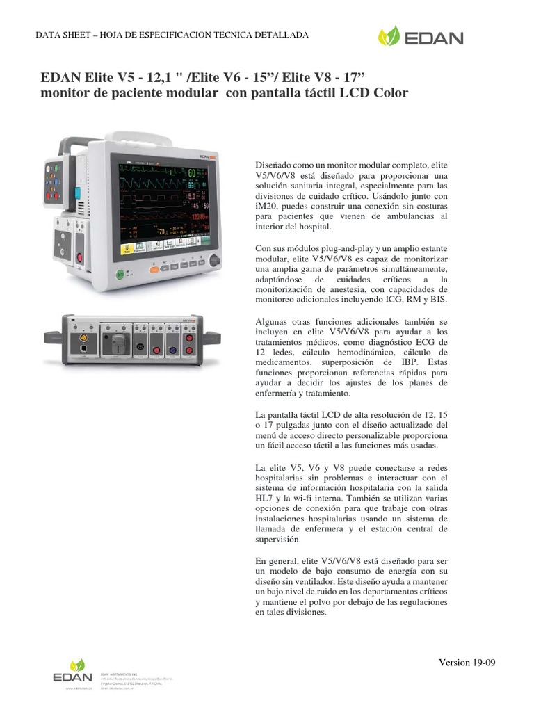 Data Sheet Elite v5 v6 v8 Edan 2020 v2 | PDF | Presión sanguínea ...