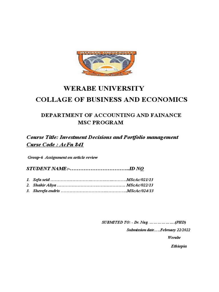 Werabe University Collage of Business and Economics | PDF | Audit ...