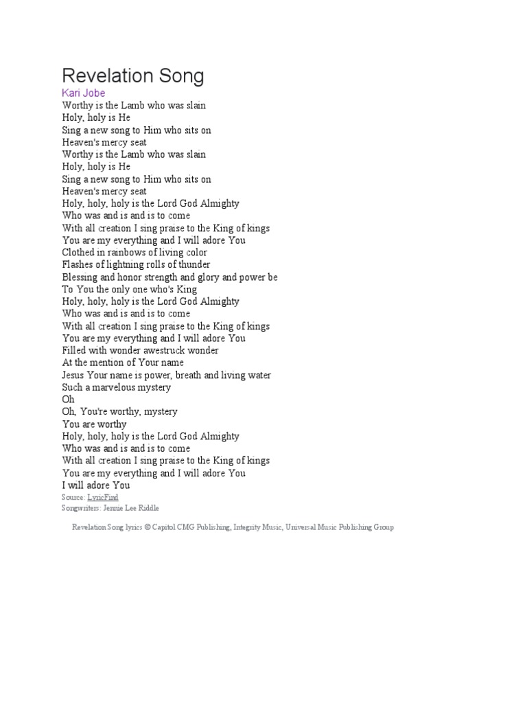 Revelation Song: Kari Jobe | PDF | Religion & Spirituality