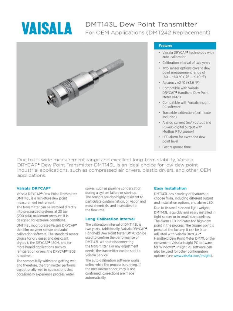 DMT143L Dew Point Transmitter: For OEM Applications (DMT242 Replacement ...