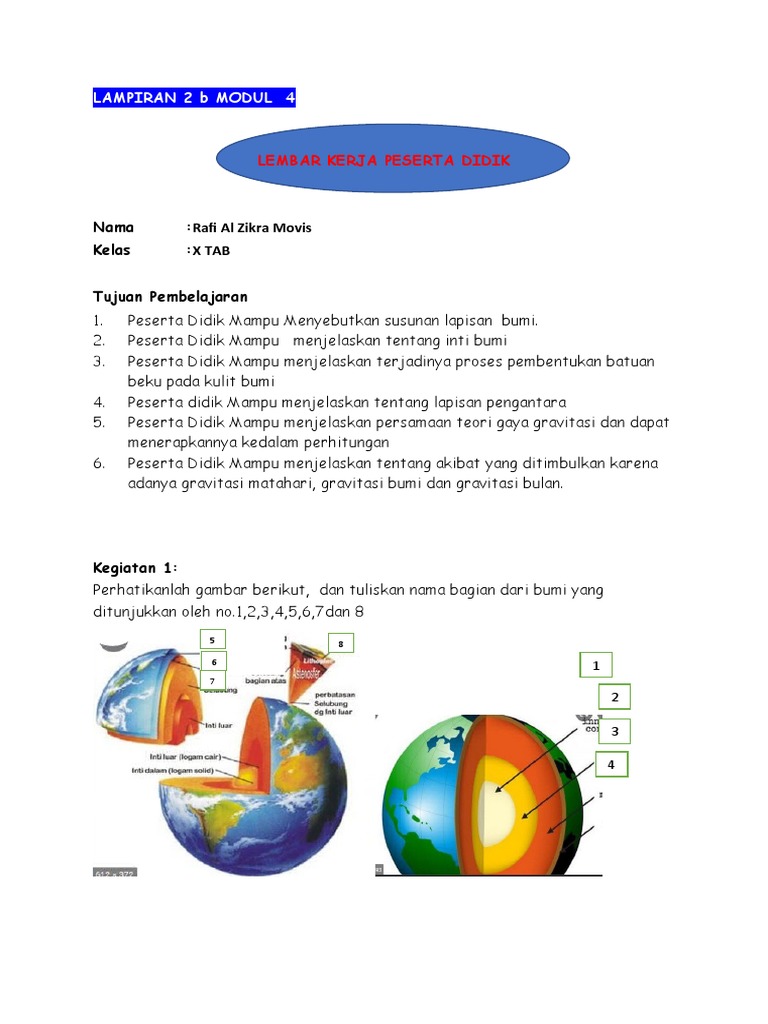 Lampiran 2b Modul 4 LKPD p2 (Struktur Bumi Dan Gravitasi) | PDF
