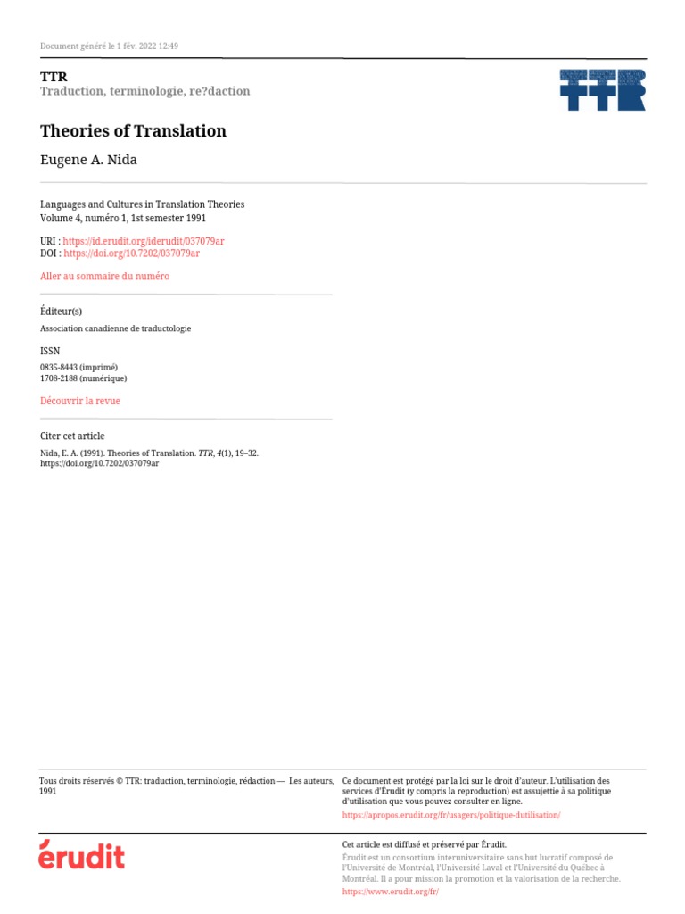 Theories of Translation: Eugene A. Nida | PDF | Translations ...