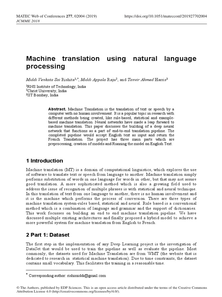 Machine Translation Using Natural Language Process | PDF | Artificial ...