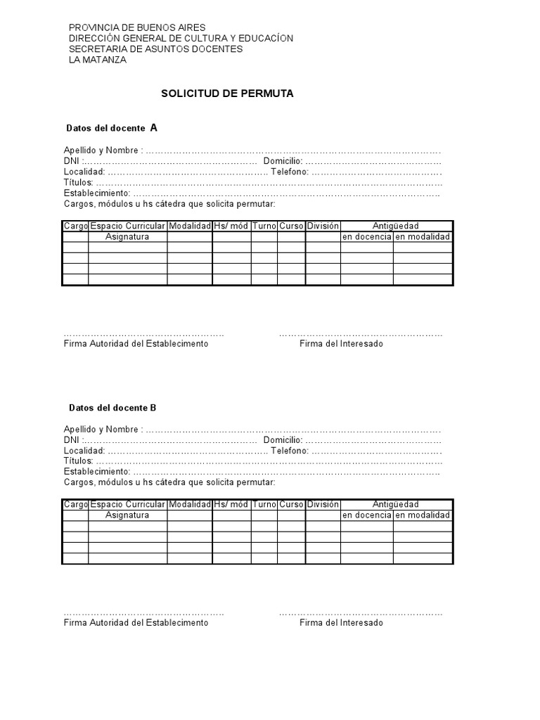 Solicitud de Permuta | PDF