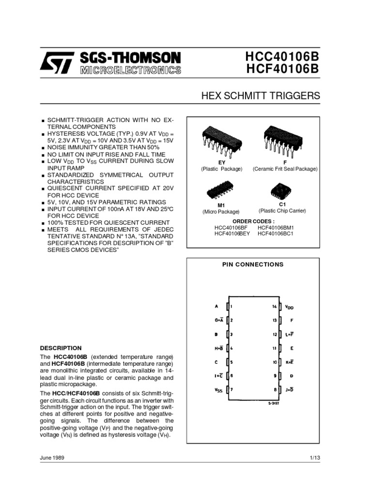 Cd40106be Diagram CD40106BE Hex Schmitt-Trigger Inverters: Datasheet, Pinout, Circuit Cd40106 ...