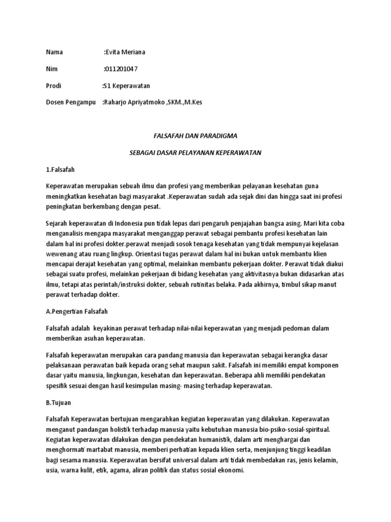 Tugas Essay-Falasafah Dan Paradigma Keperawatan | PDF
