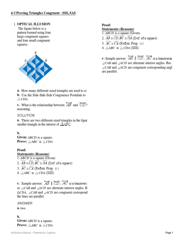 4-3 Proving Triangles Congruent - SSS SAS | PDF | Euclidean Plane Geometry | Euclid
