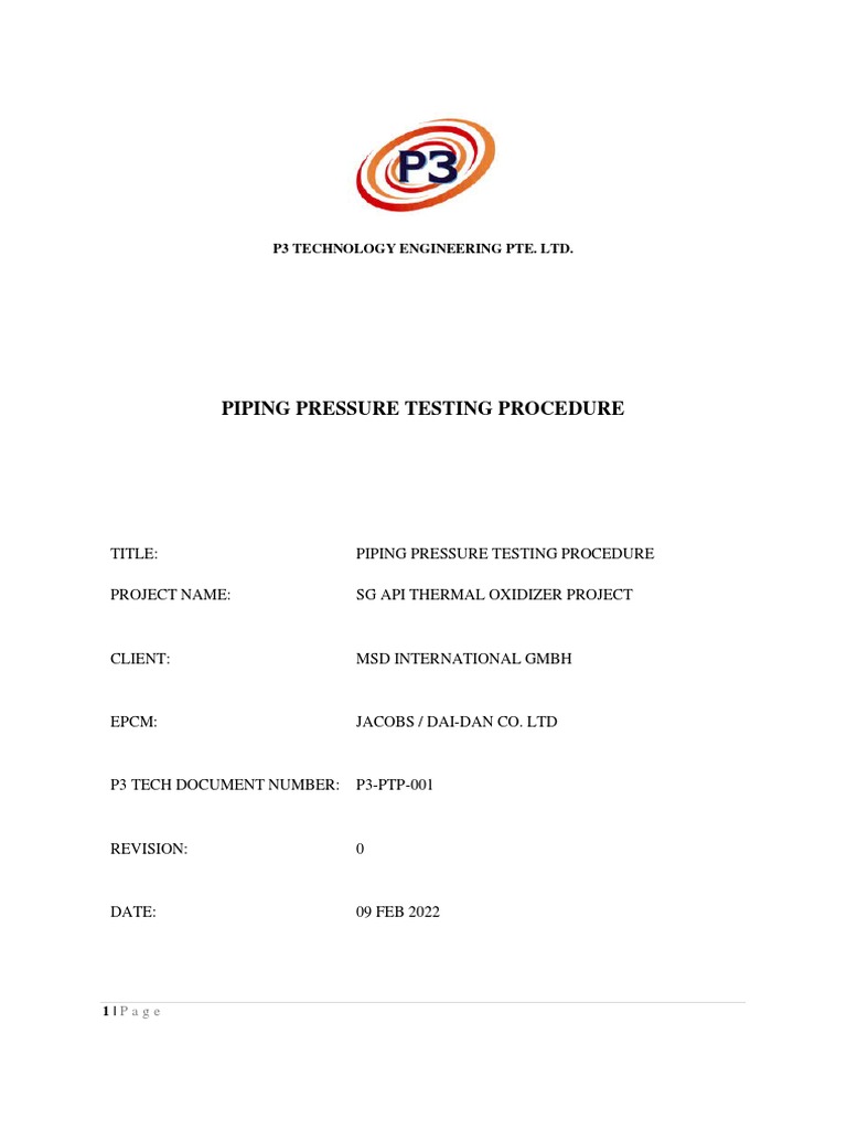 P3-PTP-001 R0 Piping Pressure Test Procedures | PDF | Energy Technology ...
