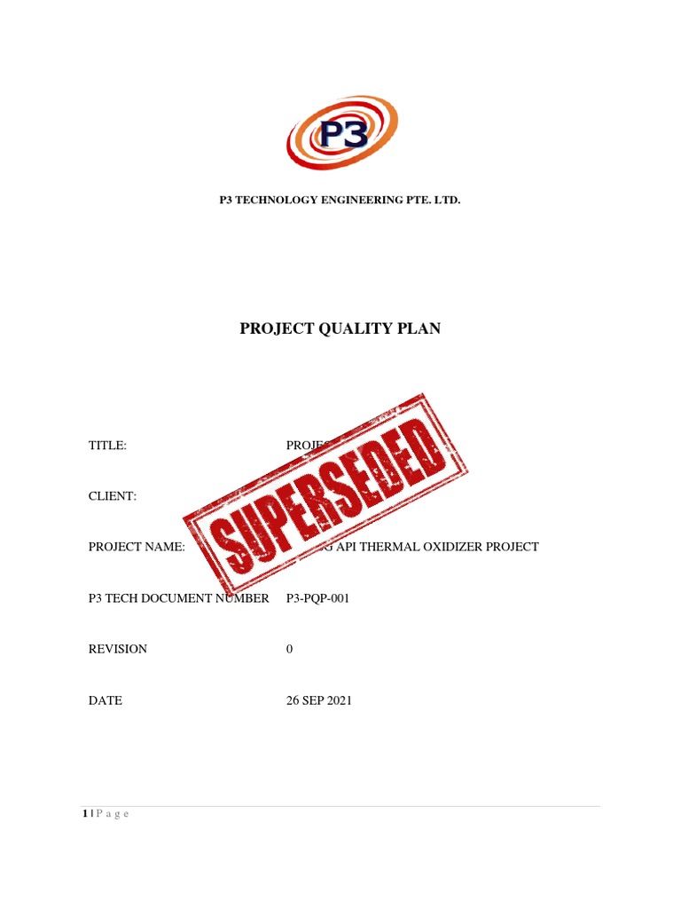 Project Quality Plan: P3 Technology Engineering Pte. LTD | PDF ...