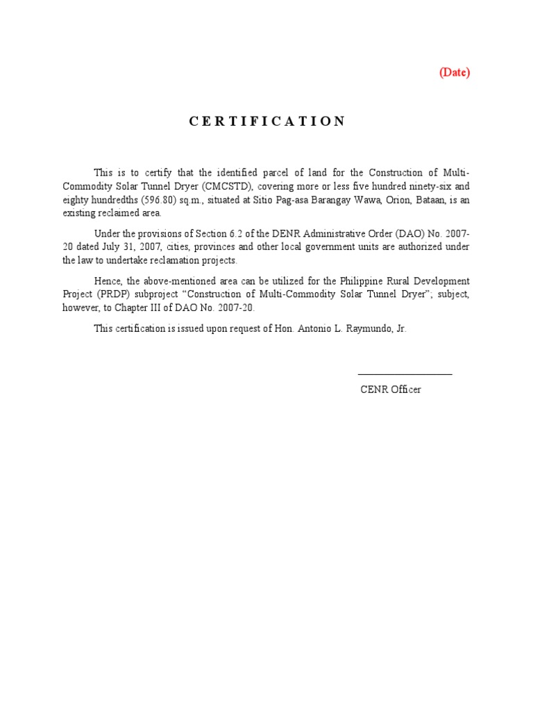 Sample Reclamation Cert. | PDF