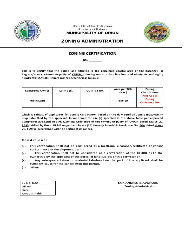 Sample Zoning Cert. | PDF | Government | Justice
