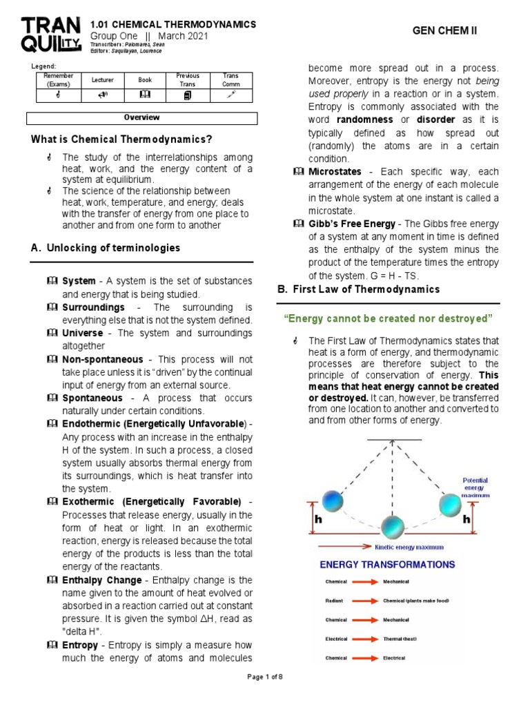 Chemical Thermodynamics Handout | PDF | Entropy | Temperature