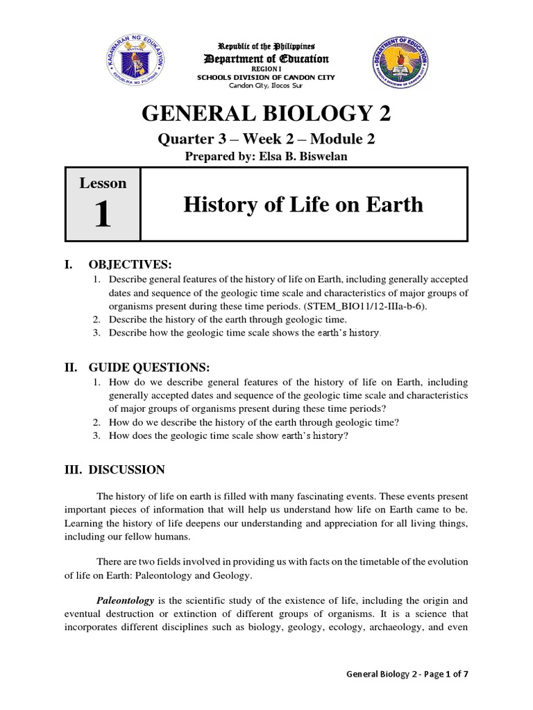 General-Biology-2 Q3 W2 M2 LDS History-Of-Life-On-Earth RTP | PDF ...