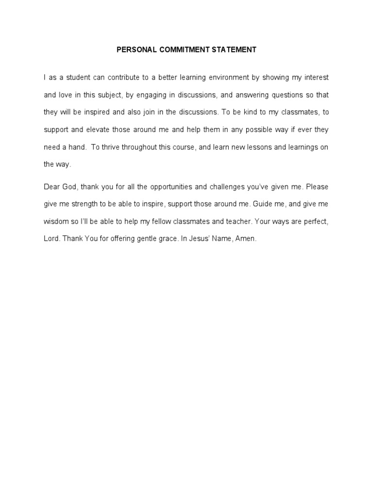 Personal Commitment Statement | PDF