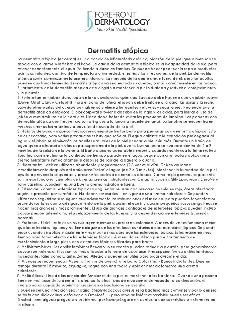 Atopic Dermatitis Handout Spanish | PDF | Agua | Alergia