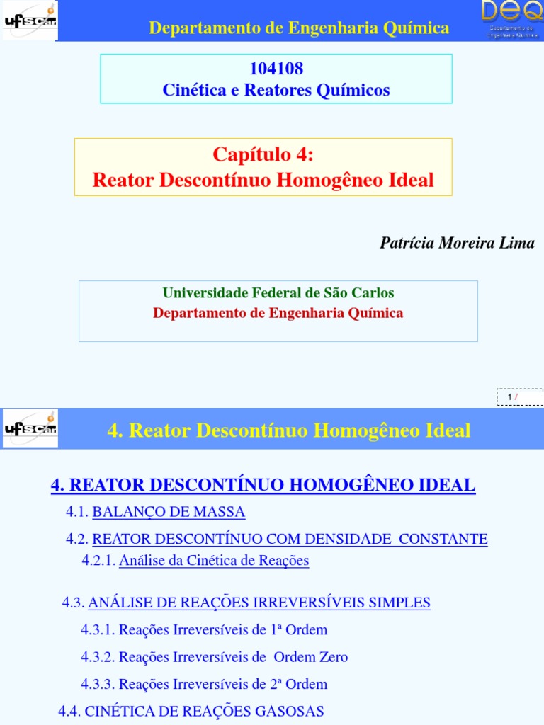 04-Reator Descontinuo Homogeneo Ideal | PDF | Reator químico | Cinética ...
