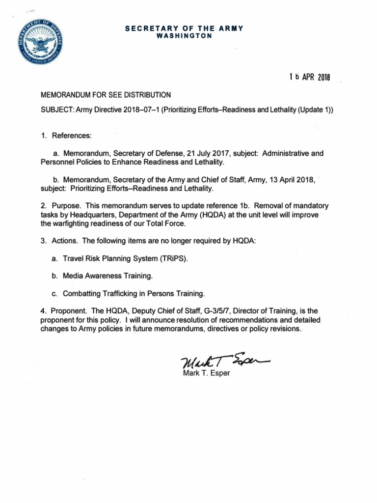 Army Directive 2018-07-1 Update | PDF | United States Army | The United ...