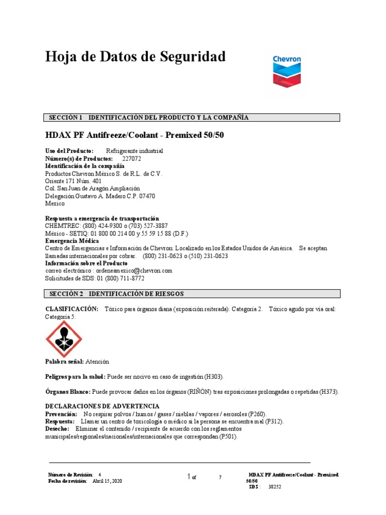 HDS Coolant 50-50 | PDF | Toxicidad | Química