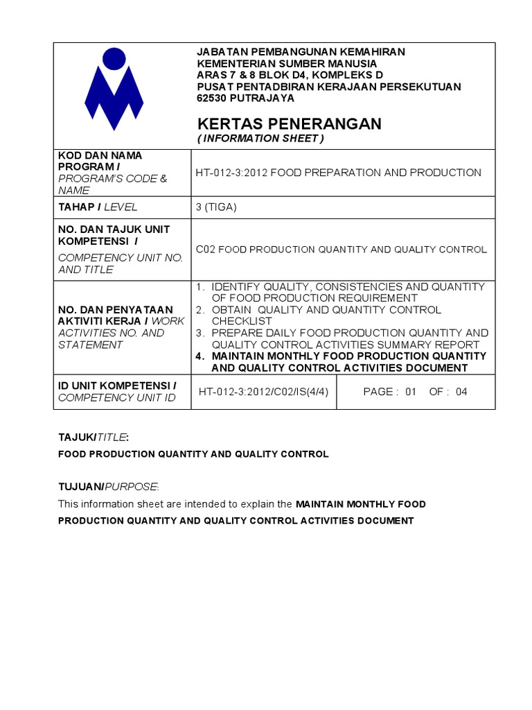 Kertas Penerangan: Program'S Code & Name | PDF | Foods | Food Safety