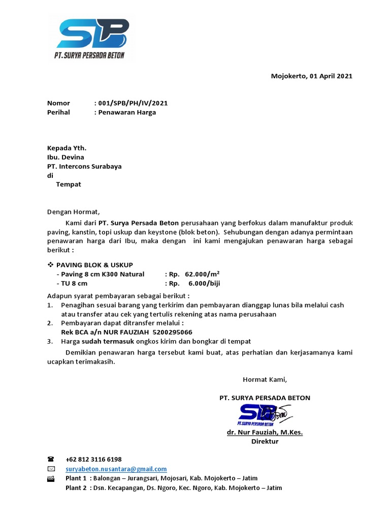 Penawaran Harga Pt. Intercons | PDF