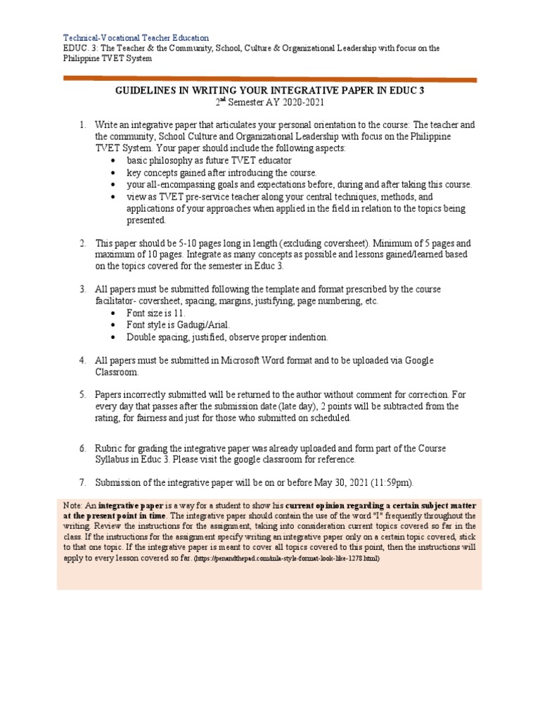 Guidelines in Writing Your Integrative Paper in EDUC 3 | Download Free ...