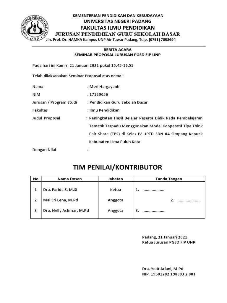 Seminar Proposal PGSD UNP 2021 | PDF