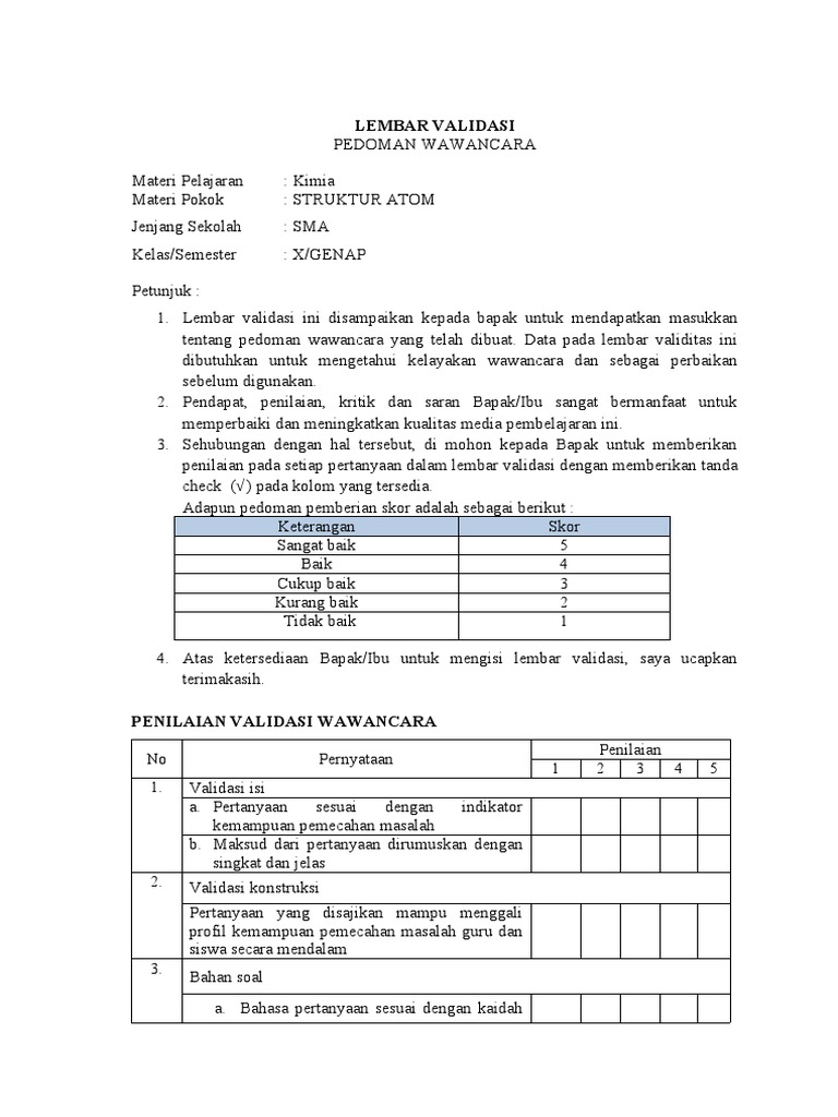 Lembar Validasi Wawancara | PDF