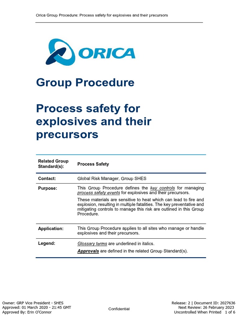 Process Safety For Explosives and Their Precursors Group Procedure ...