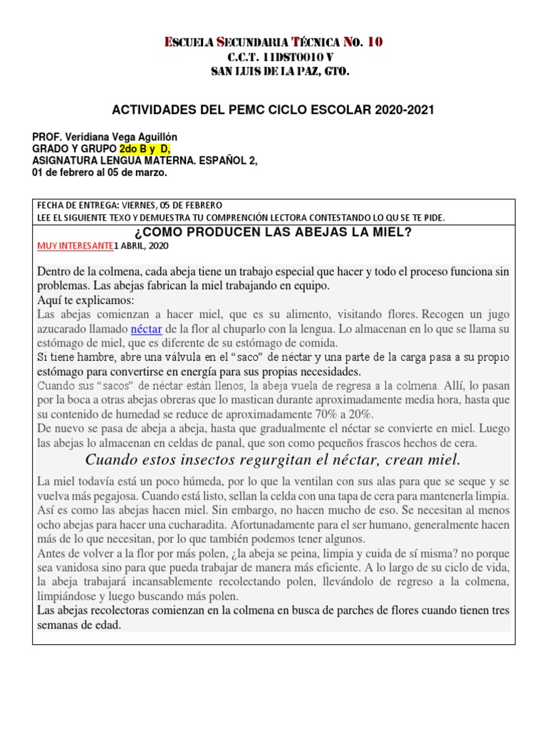 Actividad de Lectoescritura - Cómo - Producen - Las - Abejas - La ...