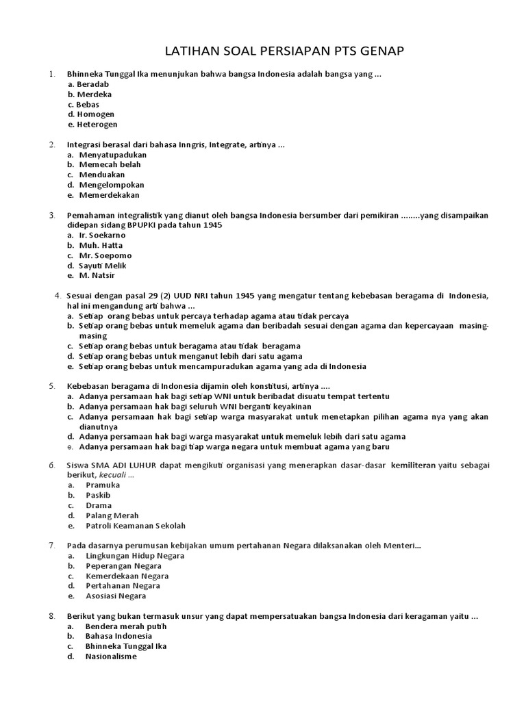 Latihan Soal Persiapan PTS Genap | PDF