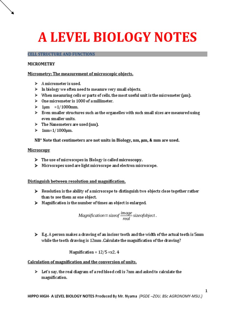 A Level Biology Notes by Nyama | PDF | Cell Membrane | Mitosis