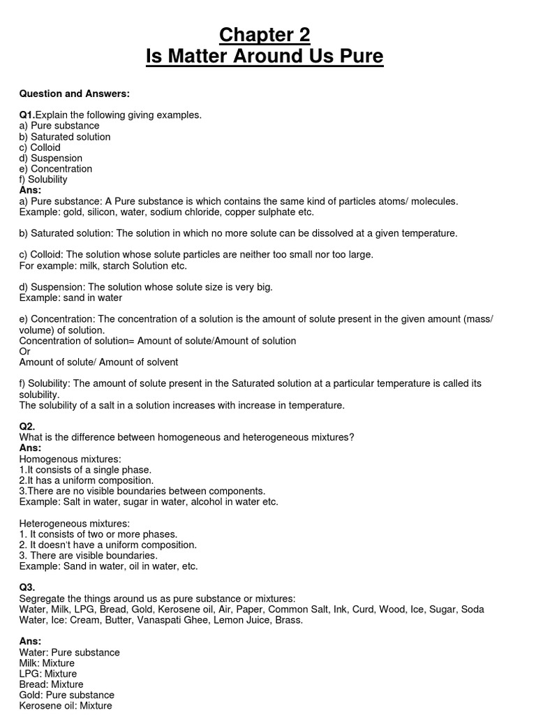 Is Matter Around Us Pure: Question and Answers: Q1.Explain The ...