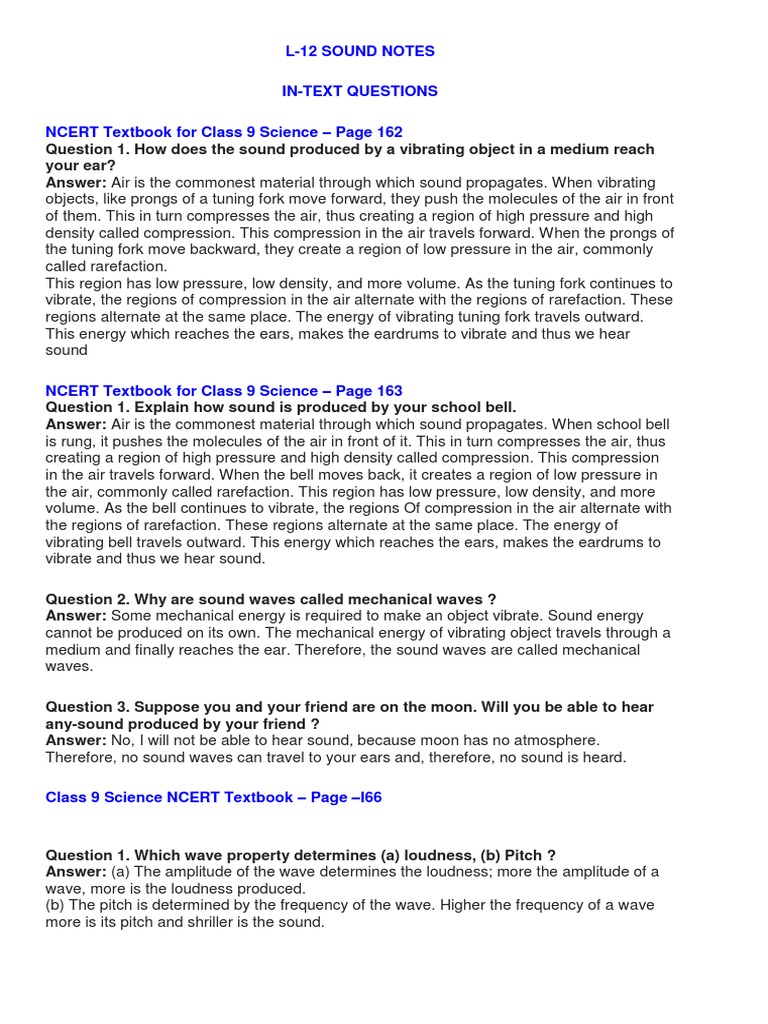 L-12 Sound Notes In-Text Questions NCERT Textbook For Class 9 Science ...