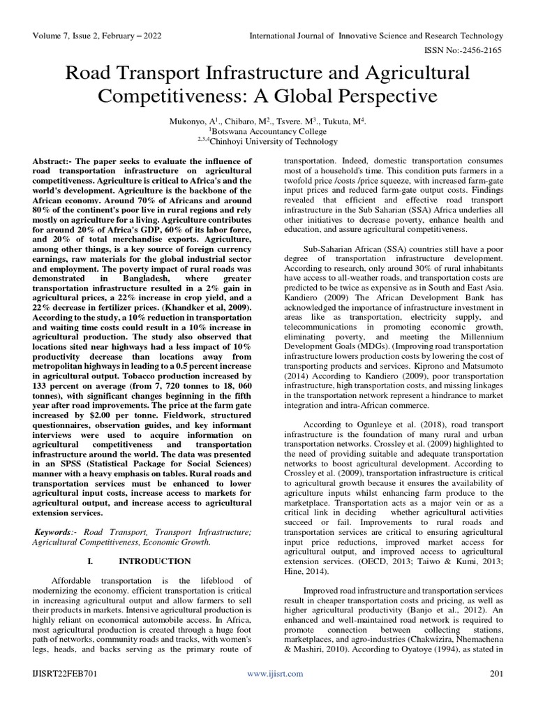 Road Transport Infrastructure and Agricultural Competitiveness A Global ...