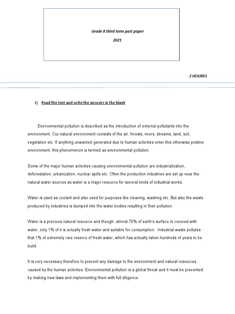Grade 8 Third Term Past Paper 1 | PDF | Human Impact On The Environment ...