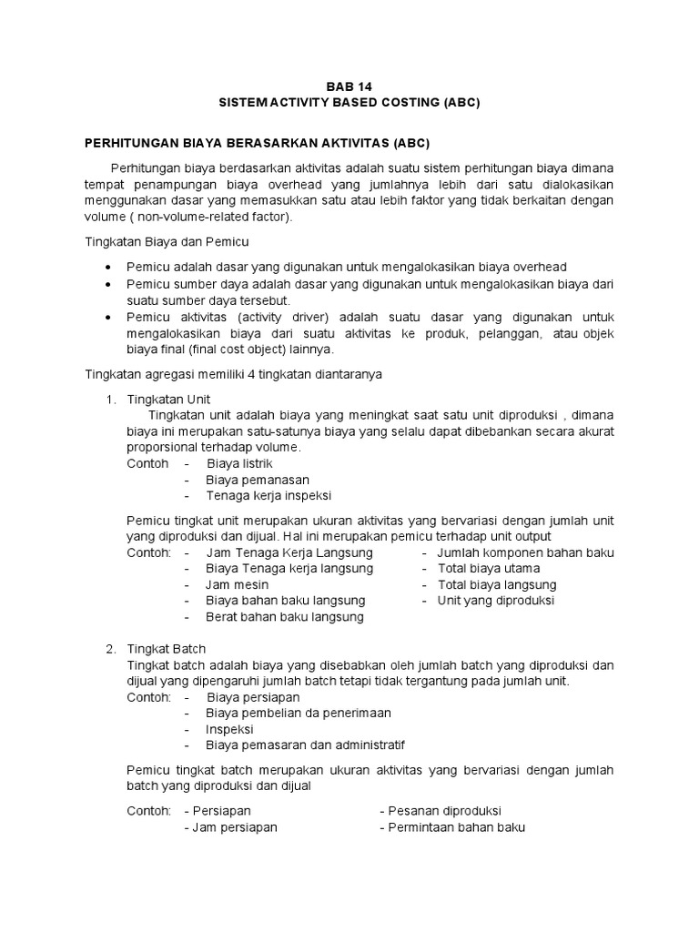 Sistem Activity Based Costing Abc Pdf