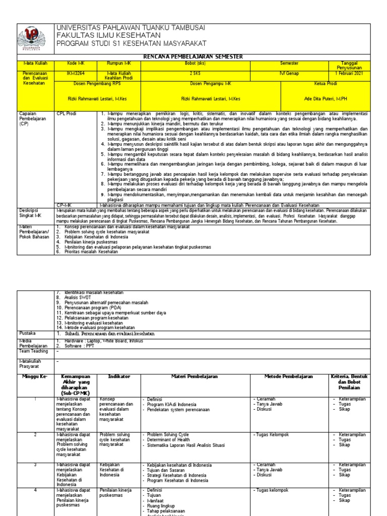 RPS KEL 1-3 Perencanaan Dan Evaluasi Kes | PDF