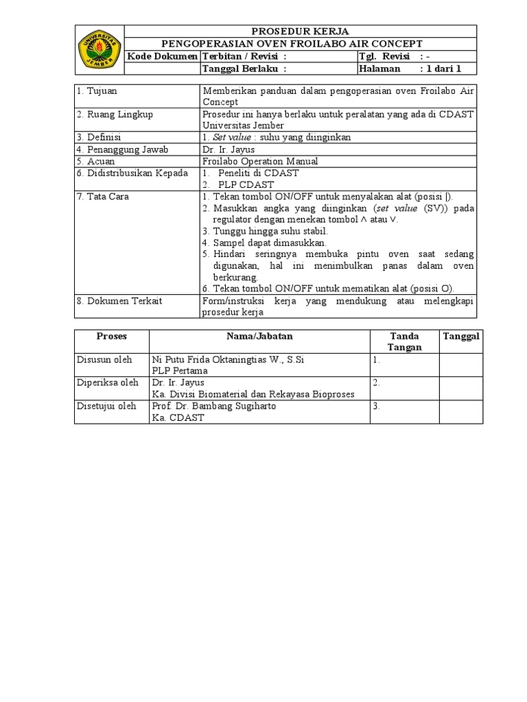 SOP Pengoperasian Oven | PDF