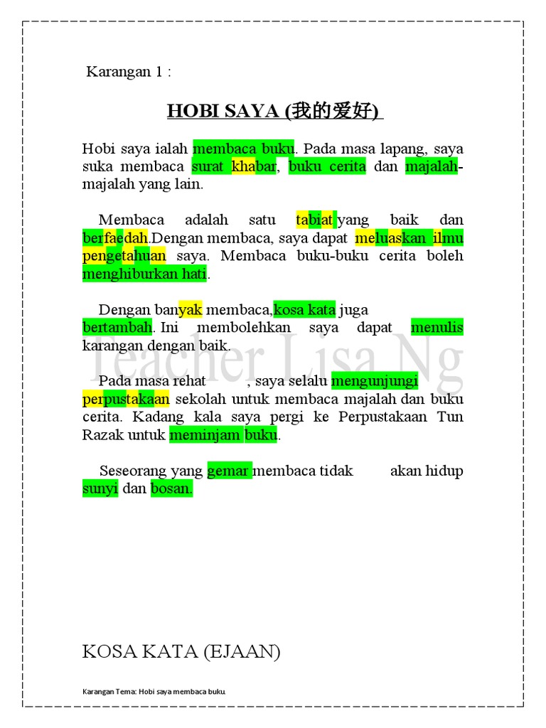 Tema Hobi Saya Membaca Buku | PDF