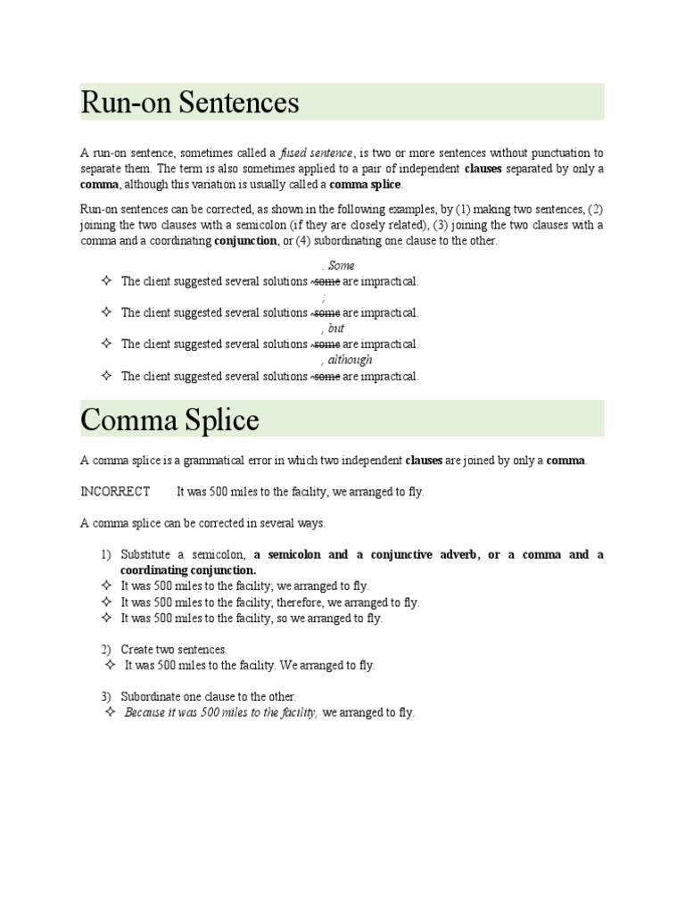 Run-On Sentences: Comma, Although This Variation Is Usually Called A ...